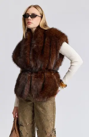 Avec Les Filles Belted Faux Fur Vest