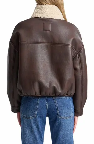 Avec Les Filles Faux Leather & Faux Shearling Cropped Jacket