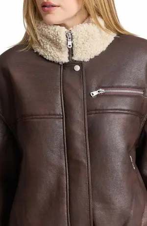 Avec Les Filles Faux Leather & Faux Shearling Cropped Jacket