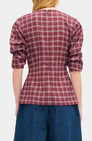 ALIGNE Janey Ruched Sleeve Plaid Top