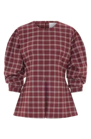 ALIGNE Janey Ruched Sleeve Plaid Top