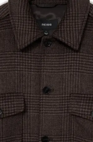 REISS Liam Checked Wool Blend Shirt Jacket - Brown