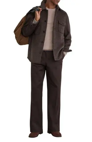 REISS Liam Checked Wool Blend Shirt Jacket - Brown