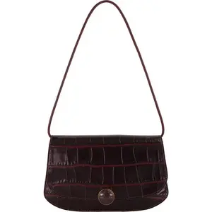 Vince Flora Croc Embossed Leather Triple Gusset Clutch - Black Rose
