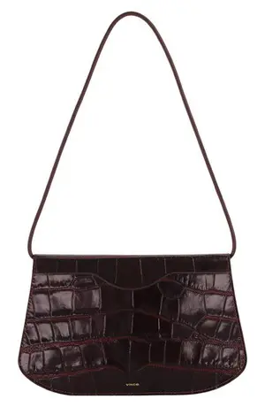 Vince Flora Croc Embossed Leather Triple Gusset Clutch - Black Rose