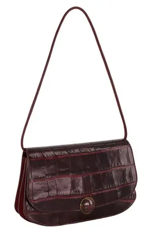 Vince Flora Croc Embossed Leather Triple Gusset Clutch - Black Rose