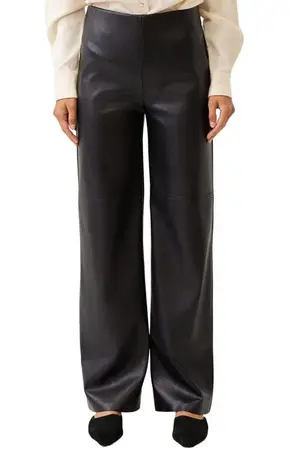 Karen Kane High Waist Pull On Wide Leg Faux Leather Pants - Black