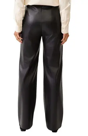 Karen Kane High Waist Pull On Wide Leg Faux Leather Pants