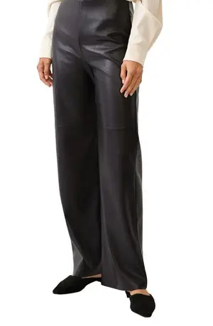 Karen Kane High Waist Pull On Wide Leg Faux Leather Pants