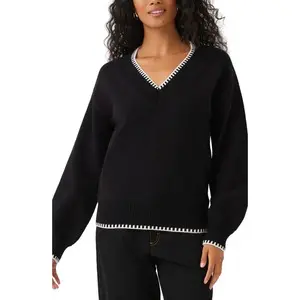 Karen Kane Varsity V-neck Contrast Stitch Sweater