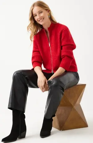 Karen Kane Mockneck Two-way Zip Sweater - Red