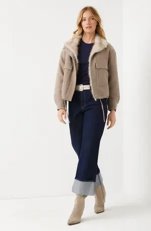 Karen Kane Faux Fur Trim Bomber Jacket