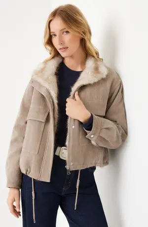 Karen Kane Faux Fur Trim Bomber Jacket