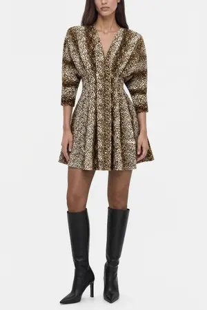 NOCTURNE Print Pleated Mini Dress - Leopard