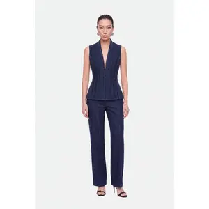 NOCTURNE Pinstripe Straight Leg Trousers - Navy