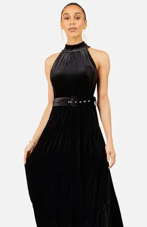 YUMI Velvet Halter Midi Dress
