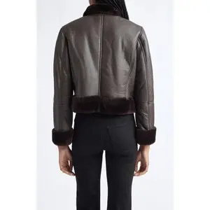 L'AGENCE Glacia Genuine Shearling Trim Leather Jacket