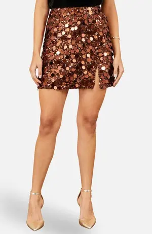 YUMI Big Sequin Mini Skirt - Copper