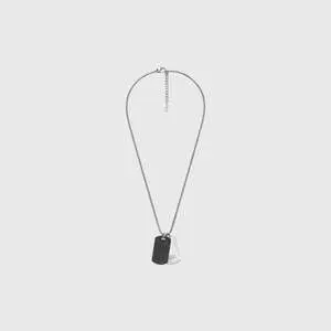 DIESEL® Stainless Steel Denim Texture Dog Tag Necklace - Silver