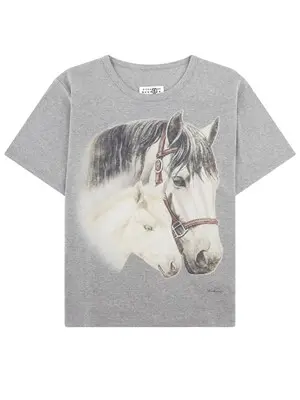 MAISON MARGIELA T-shirt Con Stampa Ritratto Cavallo - Grey