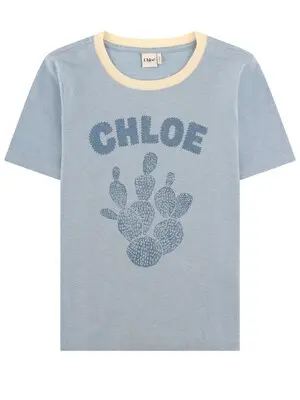 Chloé T-shirt In Cotone Con Stampa - Blue