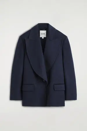 Cos Tailored Draped Wool-blend Blazer - Navy