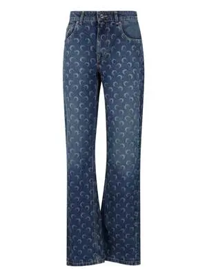 MARINE SERRE High-rise Crescent Print Jeans - Blue