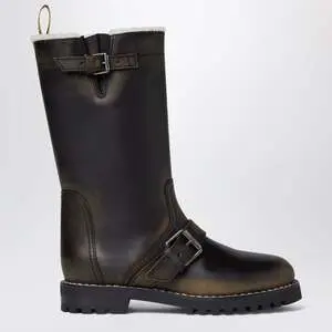 Fendi Commando Boots In Calfskin With Shearling Lining And Utility Hardware