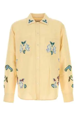 BAZISZT Cotton-hemp Blend Shirt With Relaxed Fit - Yellow