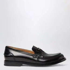 Fendi Ateneo Brushed Calfskin Loafers With Hand-stitched Side Strap - Black