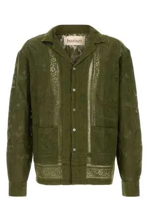 BAZISZT Olive Green Lace Mini Shirt For - Silver
