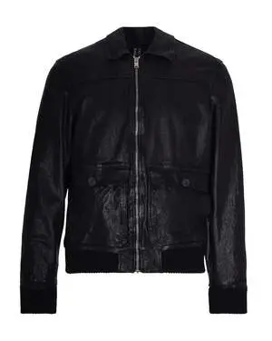 DFOUR Leather Bomber Jacket With Front Zip And Flap Pockets - Nero