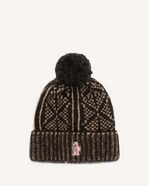 Moncler Alpaca, Wool And Nylon Blend Beanie With Pom-pom - Brown