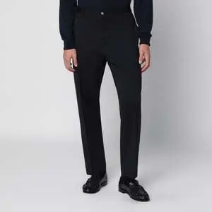 SANTANIELLO Tailored Wool-blend Trousers With Belt Loops And Turn-up Hems - Blue
