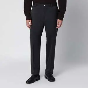 SANTANIELLO Tailored Wool-blend Trousers With Belt Loops & Turn-up Hems - Grey