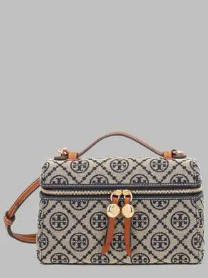 Tory Burch Cotton-blend Handbag With Cow Leather Trim - Blue