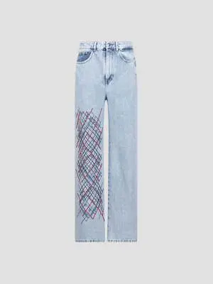 Vivetta Baggy Jeans With Diamond Embroidered Detail - Blue