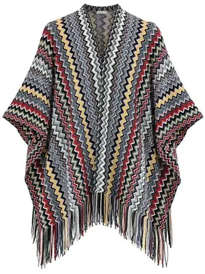 Missoni Zig-zag Knit Poncho With Fringe - Grey