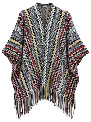 Missoni Zig-zag Knit Poncho With Fringe