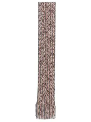 Missoni Zig-zag Lurex Knit Scarf With Fringe - Grey