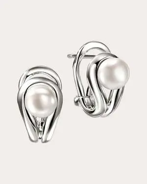 John Hardy Cultured Pearl Surf Earrings - Silver