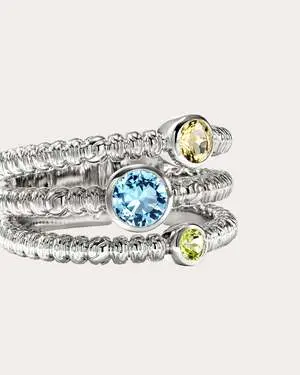 John Hardy Blue Topaz & Lemon Quartz Heishi Gem Trio Ring
