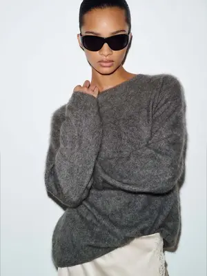 REFORMATION Charlotte Brushed Cashmere Crew Sweater - Grey