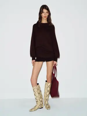 REFORMATION Addison Cashmere Crew Sweater - Brown