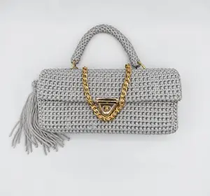MEERTENS LUXURY East West Macrame Clutch Grey