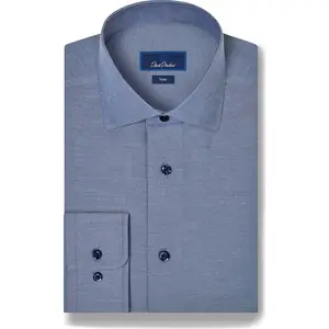 David Donahue Trim Fit Cotton & Cashmere Dress Shirt - Navy