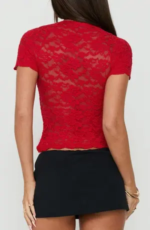 Princess Polly Cutout Lace T-shirt - Red