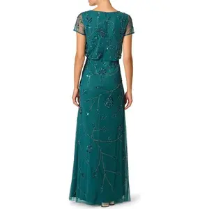 Adrianna Papell Beaded Blouson Gown - Deep Azure
