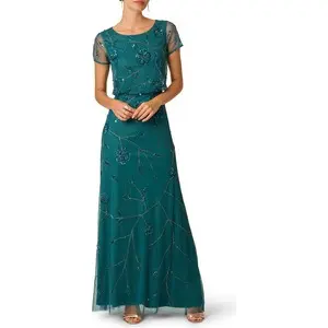 Adrianna Papell Beaded Blouson Gown - Deep Azure