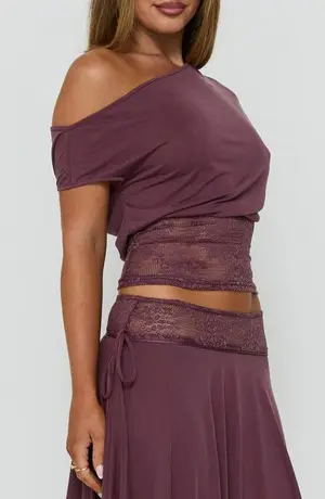 Princess Polly Marienna One Shoulder Lace Top - Plum